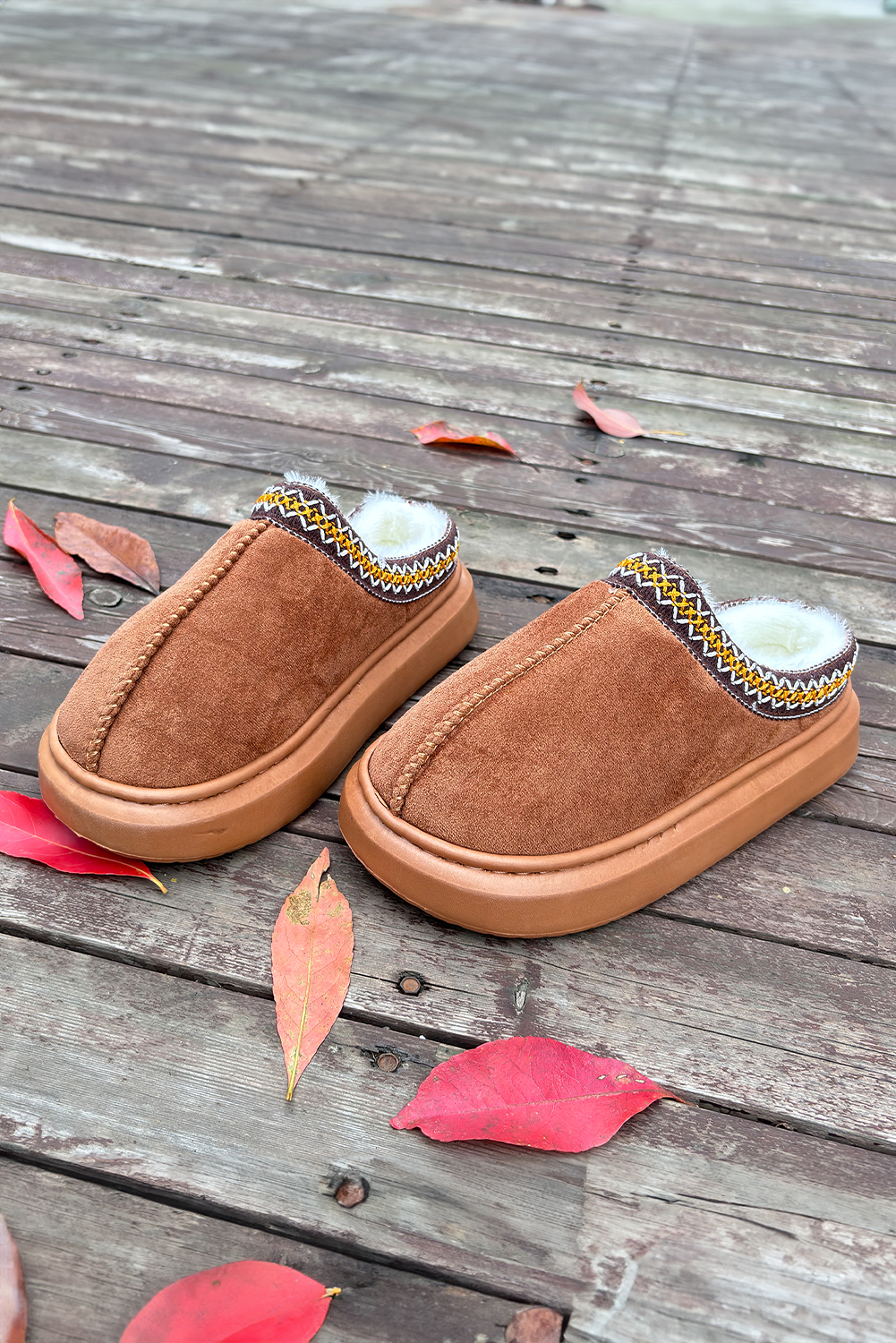 $ 5.18 - Chestnut Contrast Edge Suede Plush Lined Thick Sole Winter ...