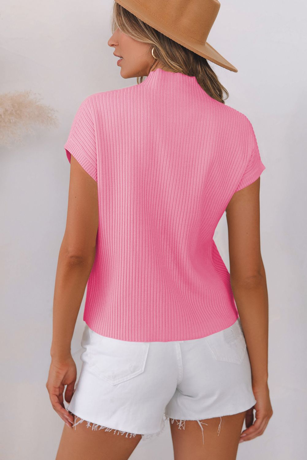 $ 12.79 - Pink Patch Pocket Ribbed Knit Short Sleeve Sweater - ds.dear ...