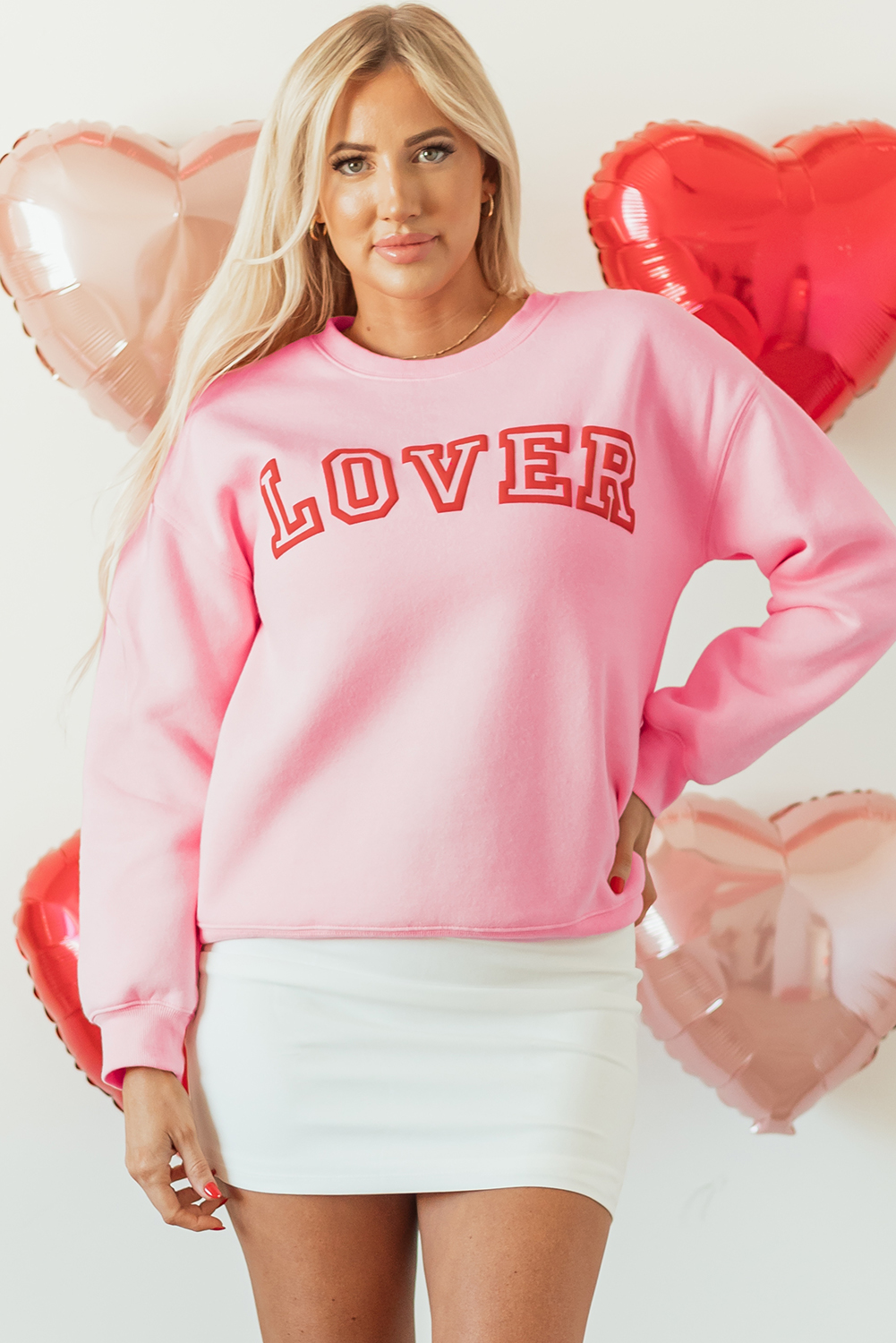 $ 14.36 - Pink LOVER Puff Print Drop Shoulder Pullover Sweatshirt - ds ...