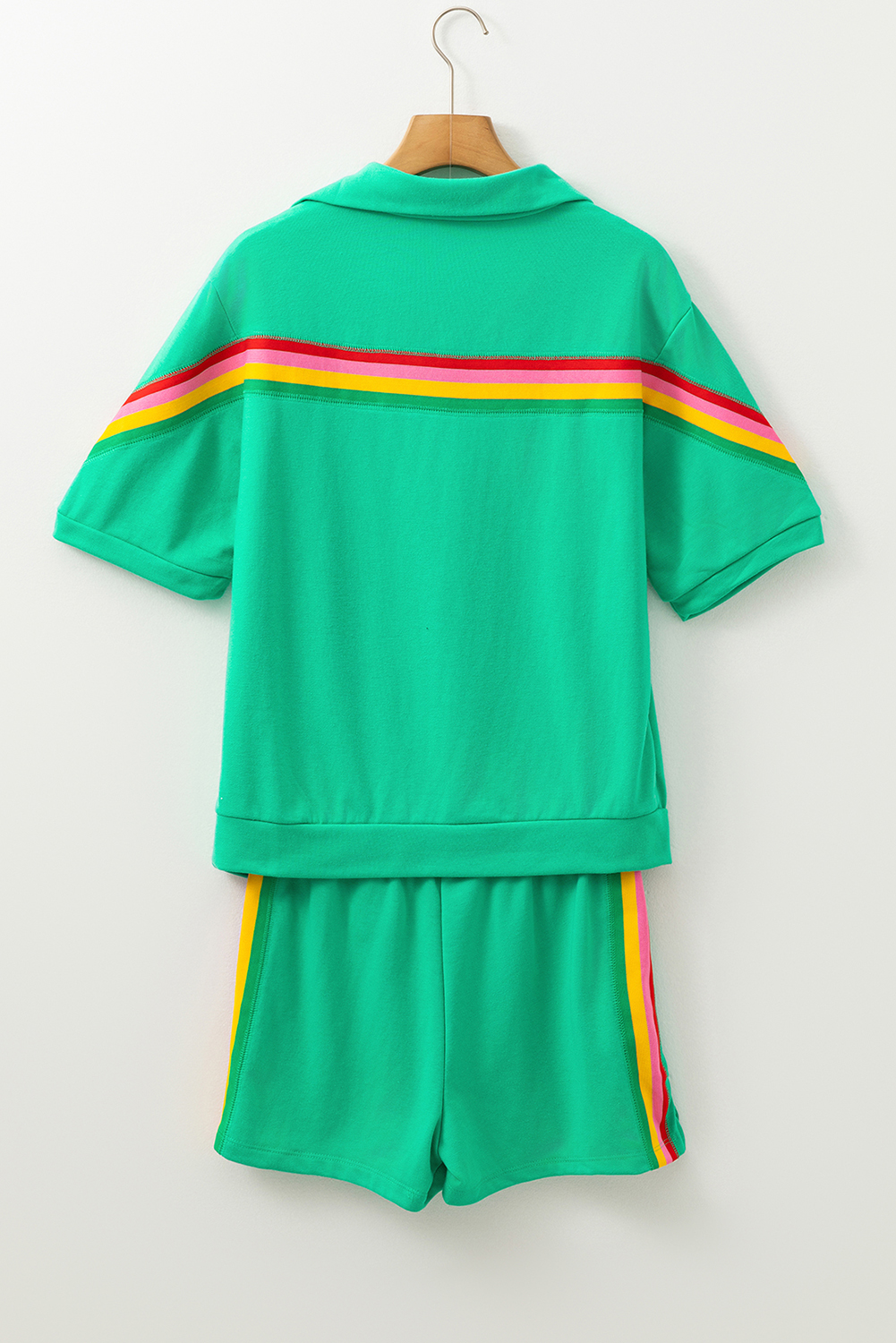 $ 17.48 - Sea Green Rainbow Colorblock Collared Short Sleeve Top 2 ...