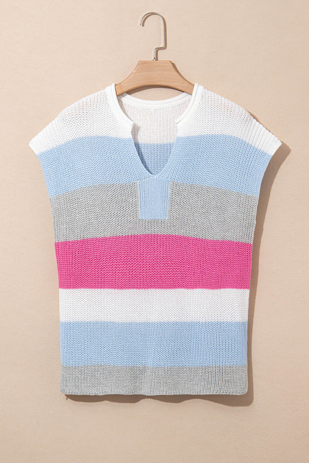 $ 10.05 - Light Blue Color Block Notch V Neck Sweater T Shirt - ds.dear ...