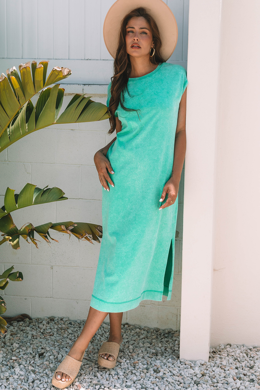 $ 19.04 - Clearly Aqua Mineral Wash Pocketed T-shirt Long Dress - ds ...