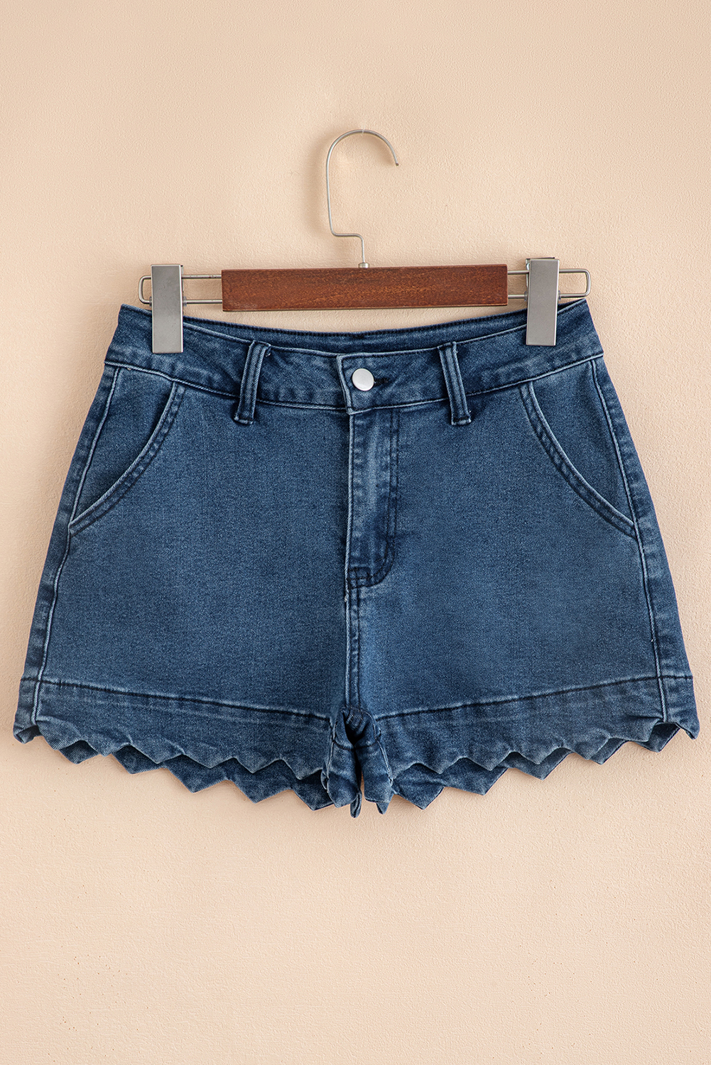 $ 14.63 - Sail Blue Scalloped Hemline Acid Wash High Waist Denim Shorts ...