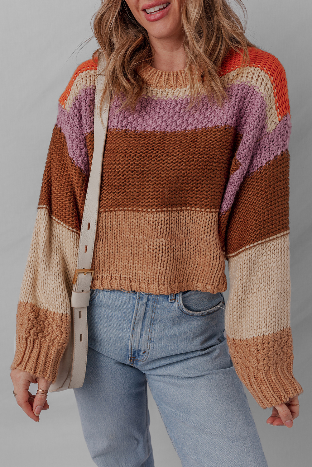 $ 15.8 - Multicolour Cropped Colorblock Drop Shoulder Knitted Sweater ...