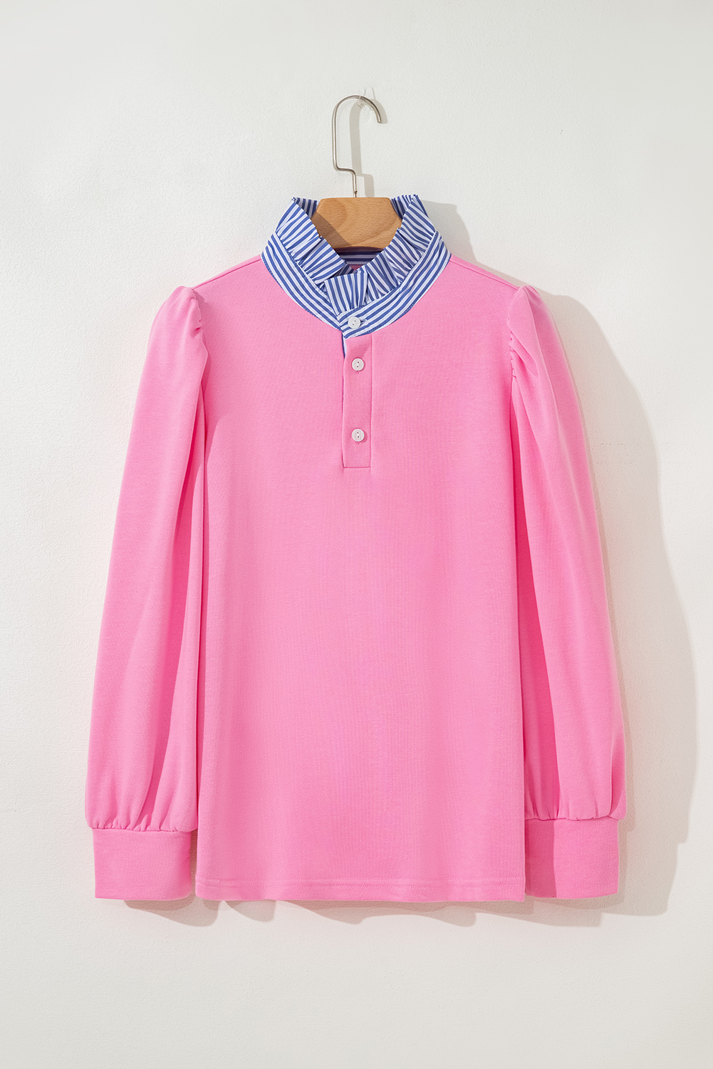 $ 12.46 - Bonbon Button Striped Collar Patchwork Puff Sleeve Sweatshirt ...