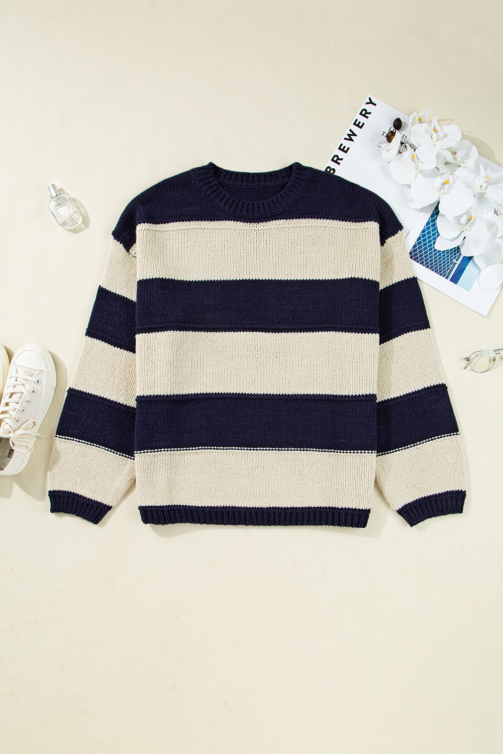 $ 17.01 - Blue Stripe Color Block PLus Size Drop Shoulder Sweater - ds ...
