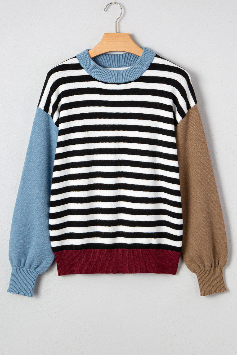 $ 14.03 - Color black Striped Panels Colorblock Sleeve Chic Sweater ...