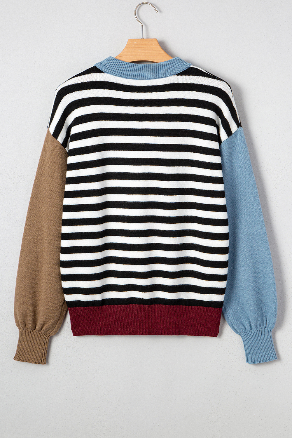 $ 14.03 - Color black Striped Panels Colorblock Sleeve Chic Sweater ...
