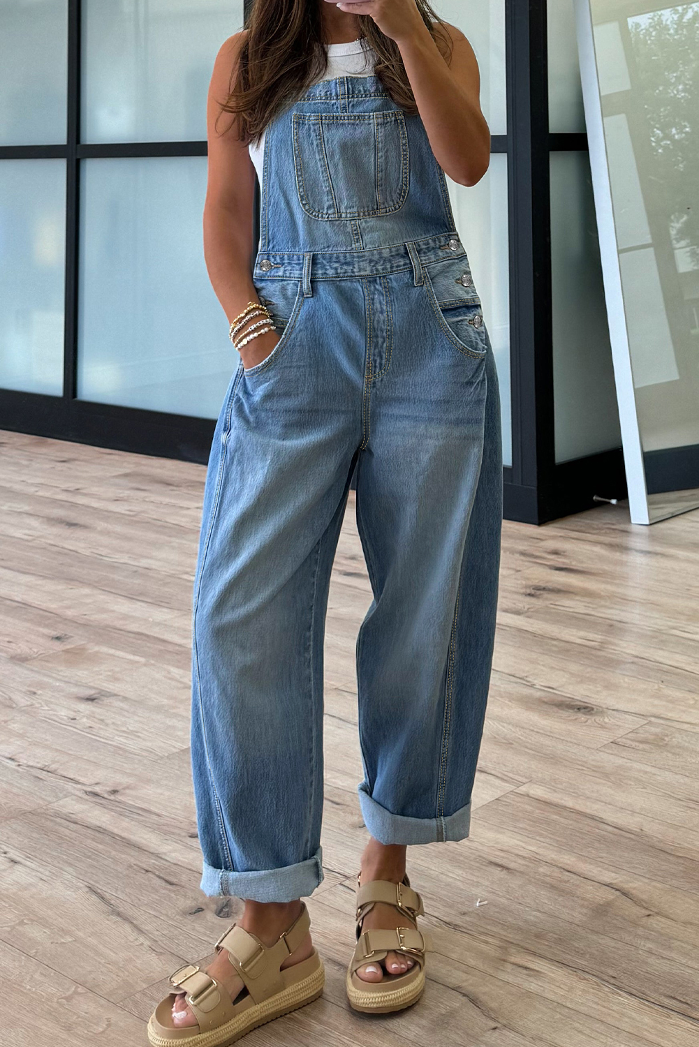 $ 29.22 - Dusk Blue Adjustable Buckle Barrel Denim Overalls - ds.dear ...