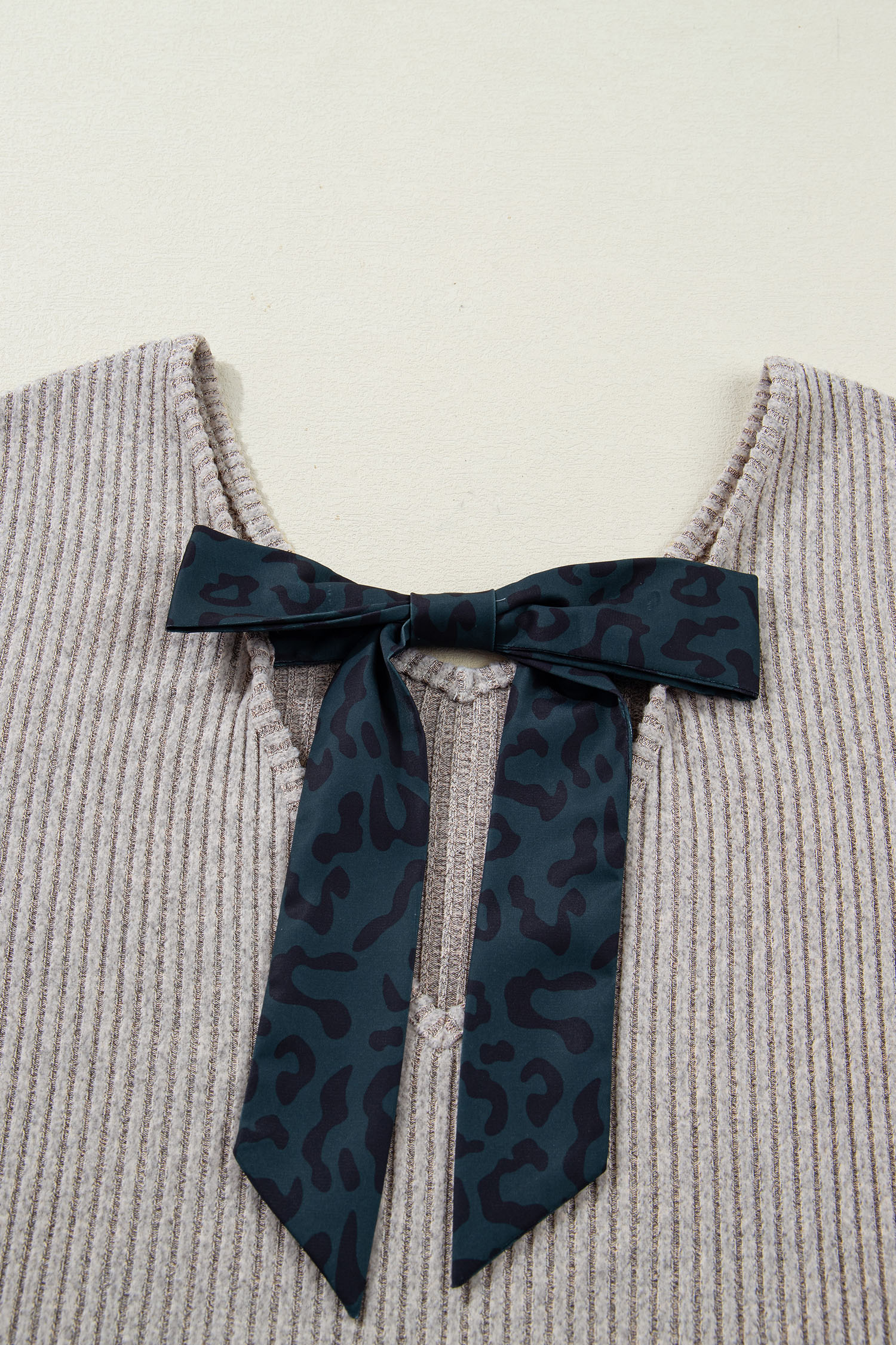 $ 8.66 - Simply Taupe Ribbed V Neck Contrast Ribbon Bow Back Drop ...