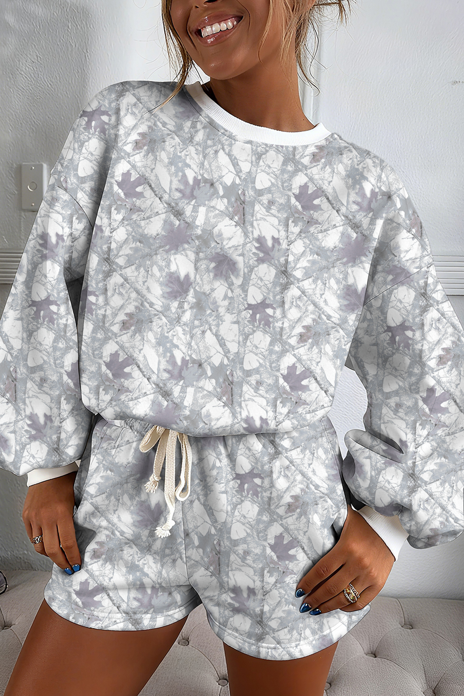 $ 17.25 - Light Grey Abstract Woodland Camo Print Baggy Pullover ...