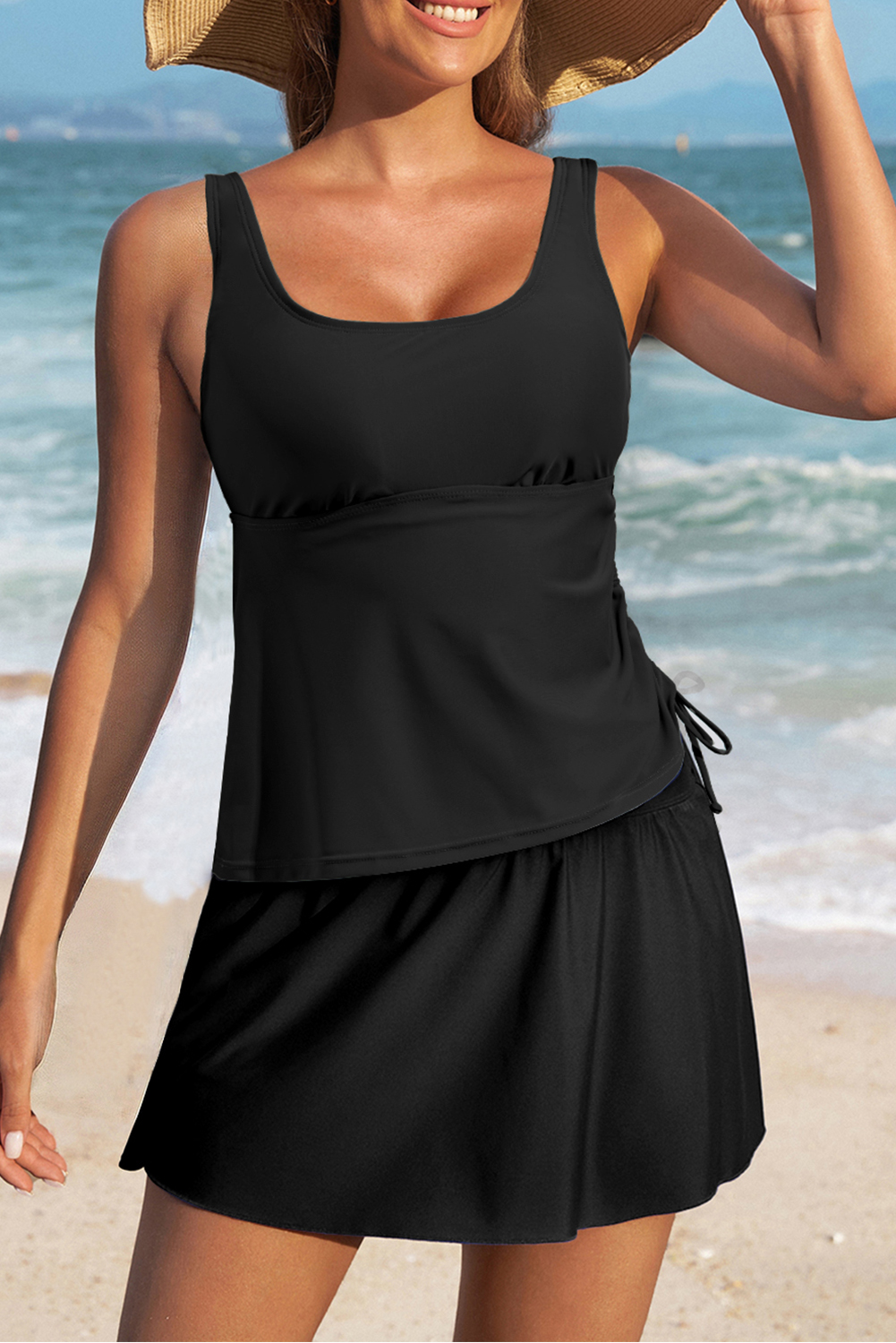 $ 15.3 - Black Scoop Neck Adjustable Tankini and Matching Skort Bathing ...