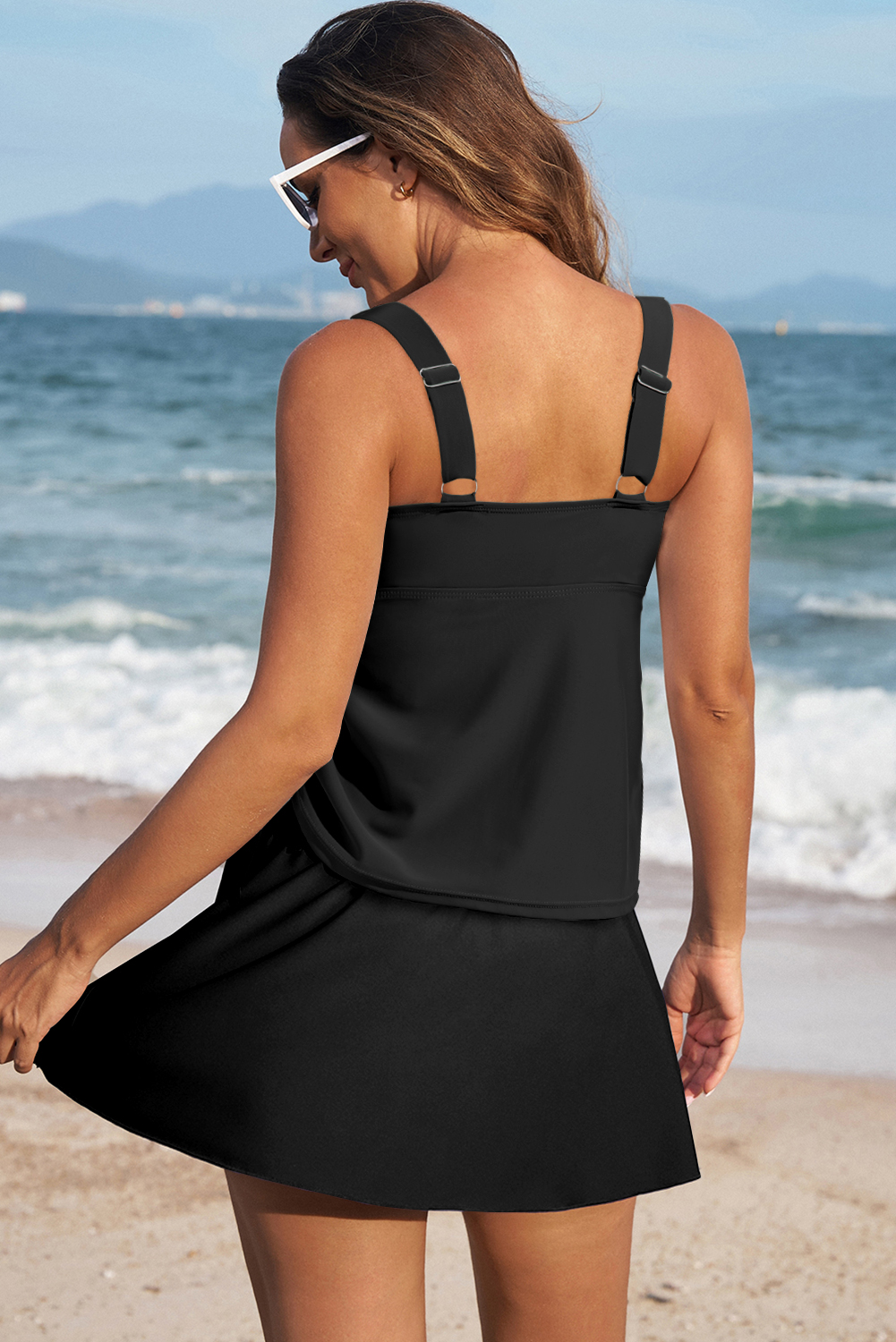 $ 15.3 - Black Scoop Neck Adjustable Tankini and Matching Skort Bathing ...