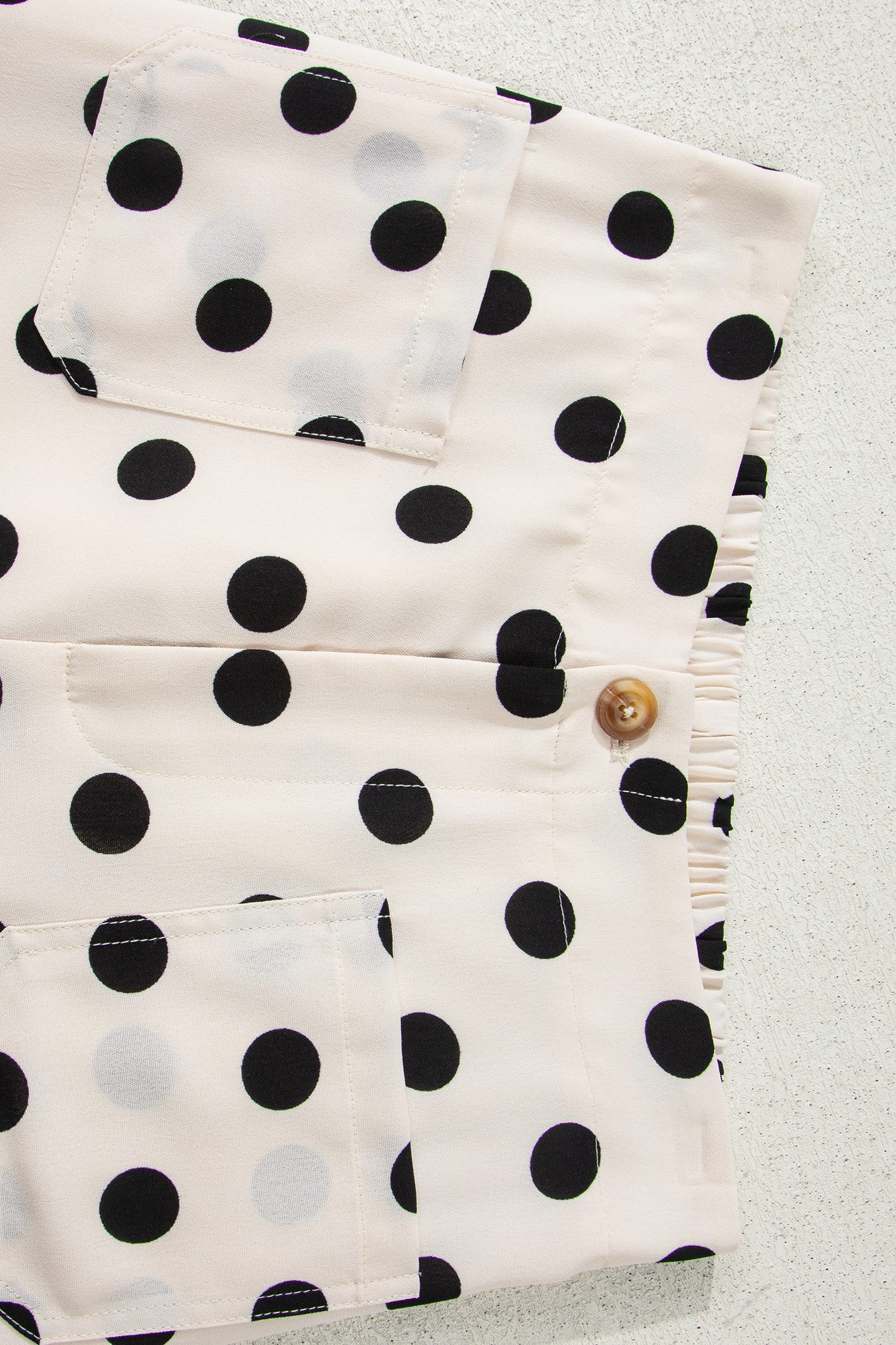 $ 14.44 - White Polka Dot Print Patched Pocket Mid-rise Straight Leg ...