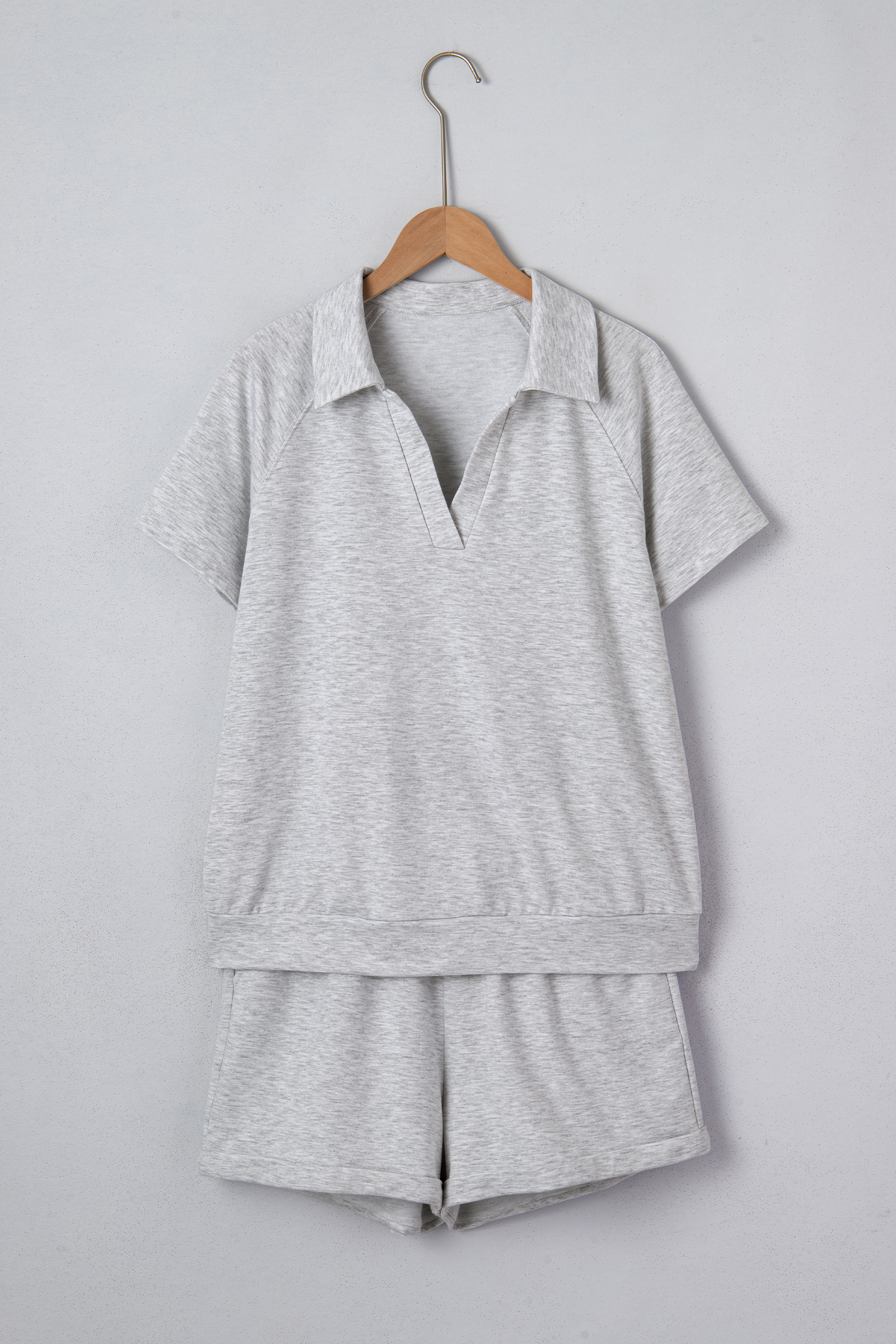 $ 16.69 - Light Grey Collared V Neck Tee Drawstring Elastic Waist ...