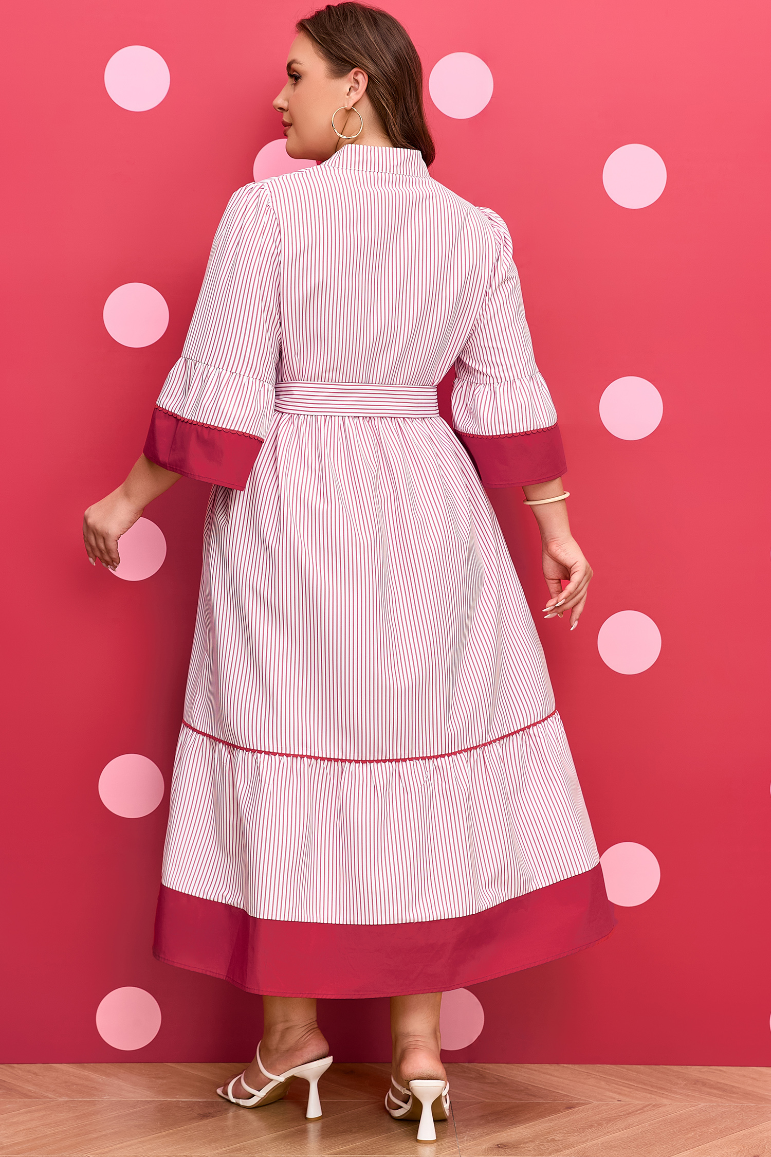 $ 22.03 - Red Stripe Plus Size Ruffled Hem Pinstriped Midi Dress - ds ...